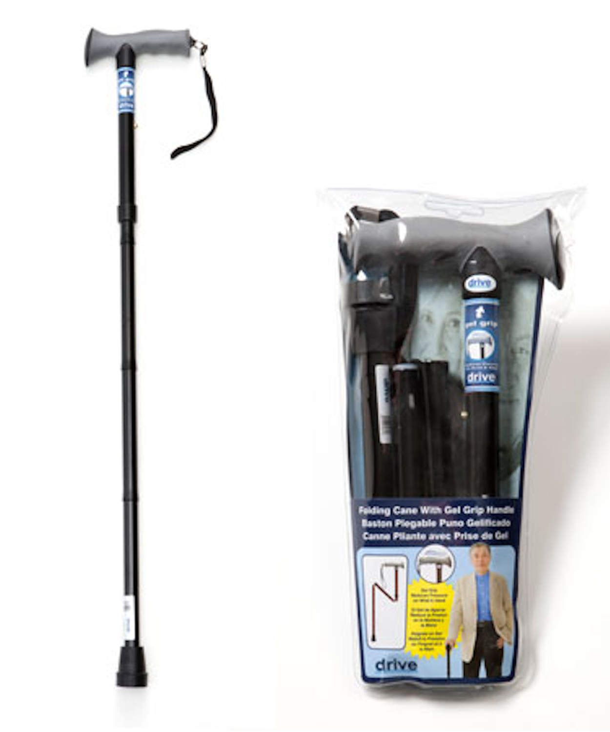 Folding Walking Stick Black with Gel Handle - Rise Furniture and Mobility